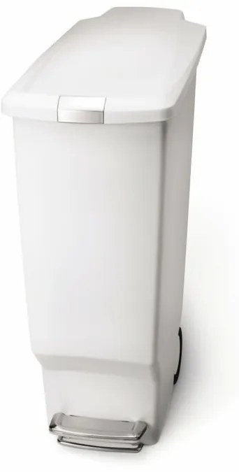 Úzký pedálový koš 40 l, bílý plast, bílá