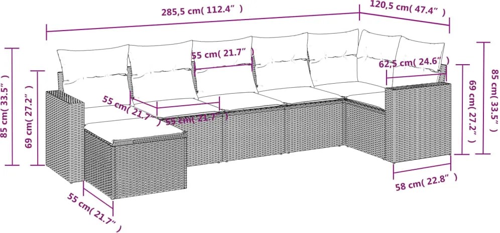 7dílná zahradní sedací souprava s poduškami béžová polyratan 3251616
