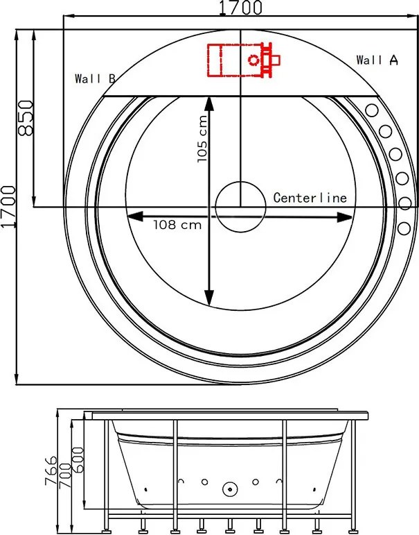 BPS-koupelny Hydromasážní vana HYD-DE916-170 170x170 s ohřevem vody, hnědý panel