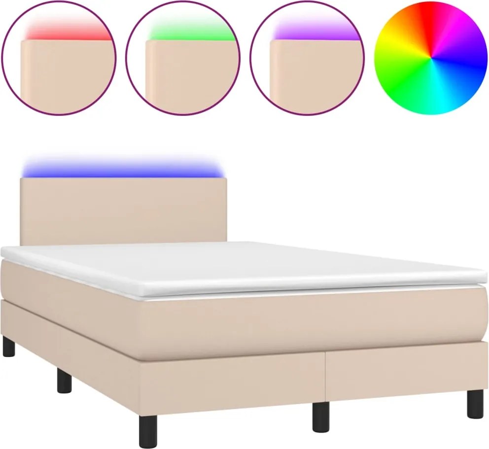 Box spring postel matrace a LED cappuccino 140x190cm umělá kůže 3270128