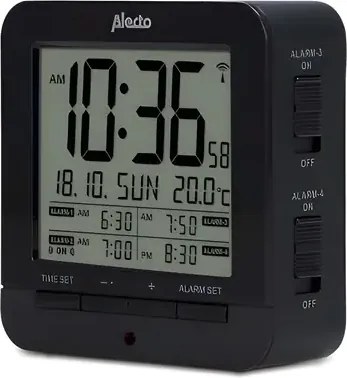 Alecto AK-20 černá / Budík s teploměrem / DCF řízené hodiny / 4 buzení