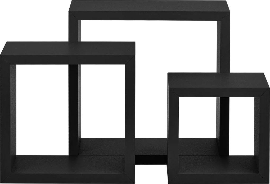 [en.casa]® Třídílná sada designových polic na zeď - černá - model 7