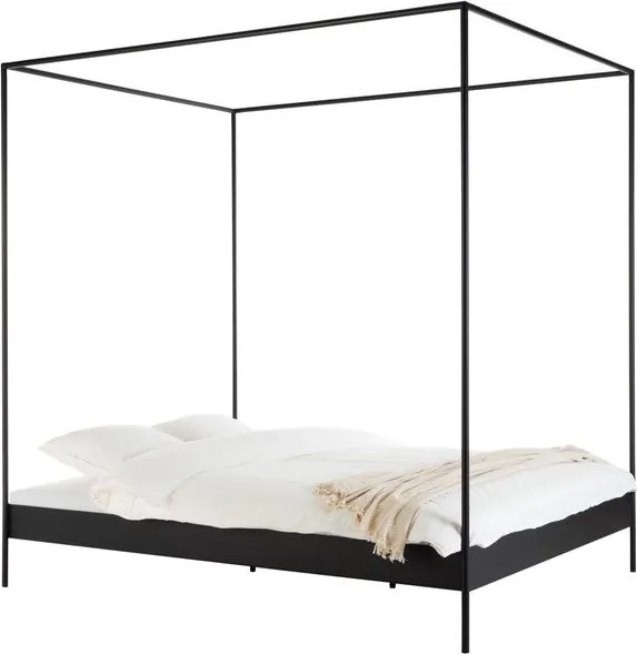Černá ocelová dvoulůžková postel bez čela/s nebesy s roštem 160x200 cm Eton – noo.ma