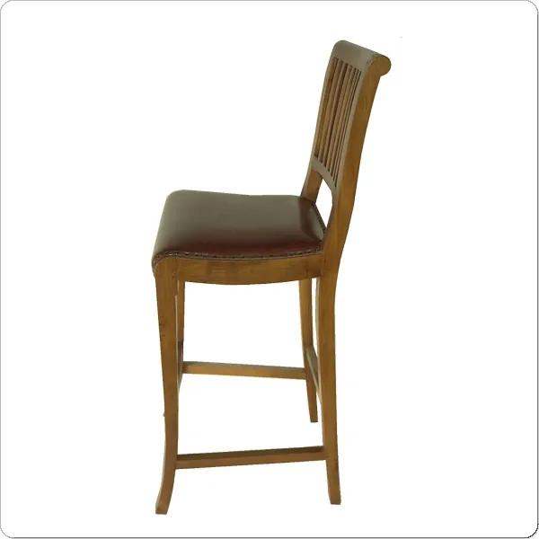 Dřevěná barová židle z masivu teaku, medová s koženým sedákem