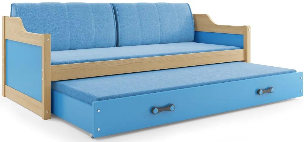 BMS Group Dětská postel s výsuvnou přistýlkou DAVID borovice Velikost postele: 200x90 cm, Barva výplní: Modrá