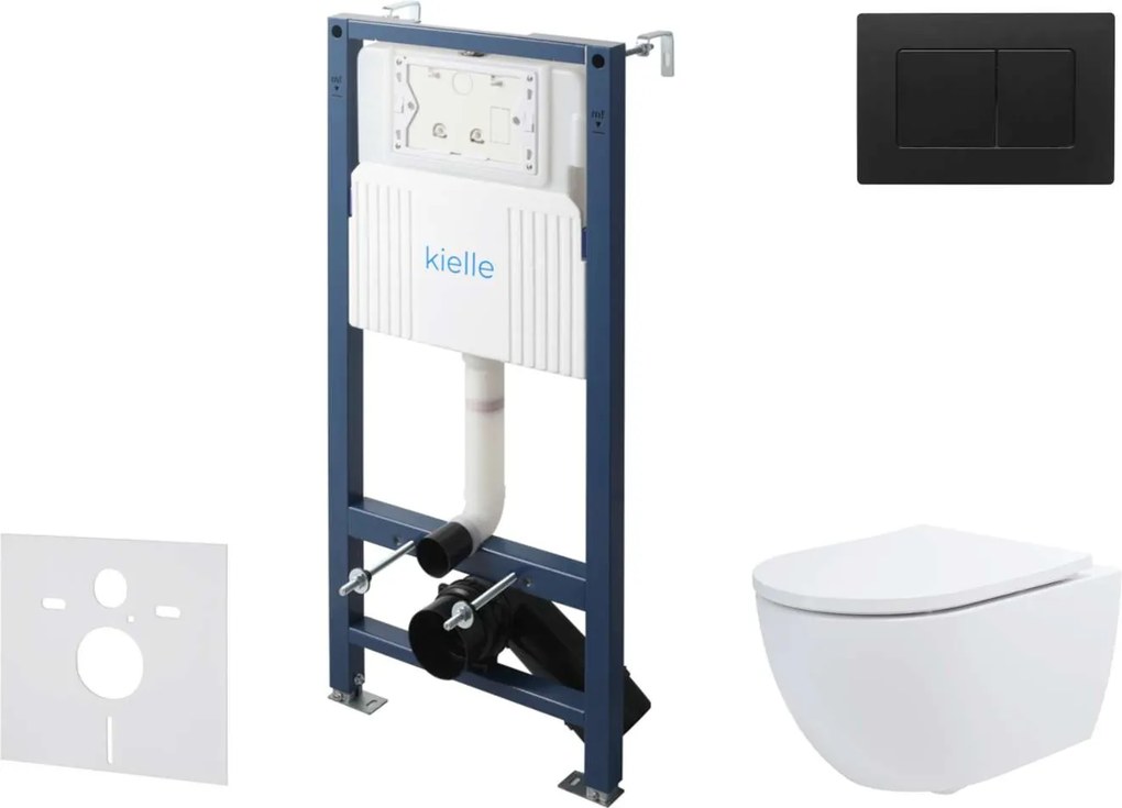 kielle Genesis New - Set předstěnové instalace, klozetu Oudee, Vortex Rimless+, sedátka softclose a tlačítka Gemini New III, matná černá 30502SS18