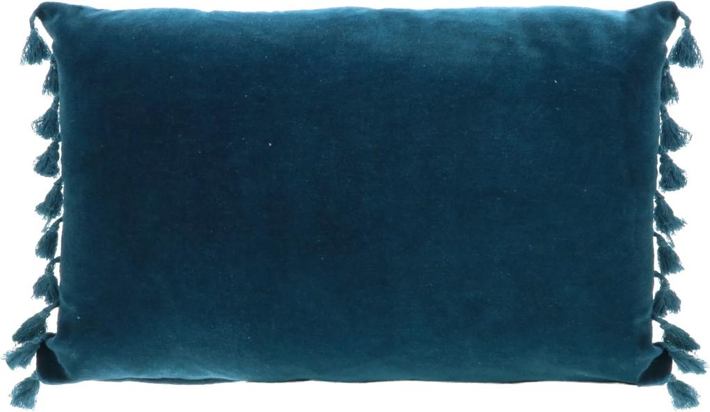 Obdélníkový polštář Fenna modrý s třásněmi