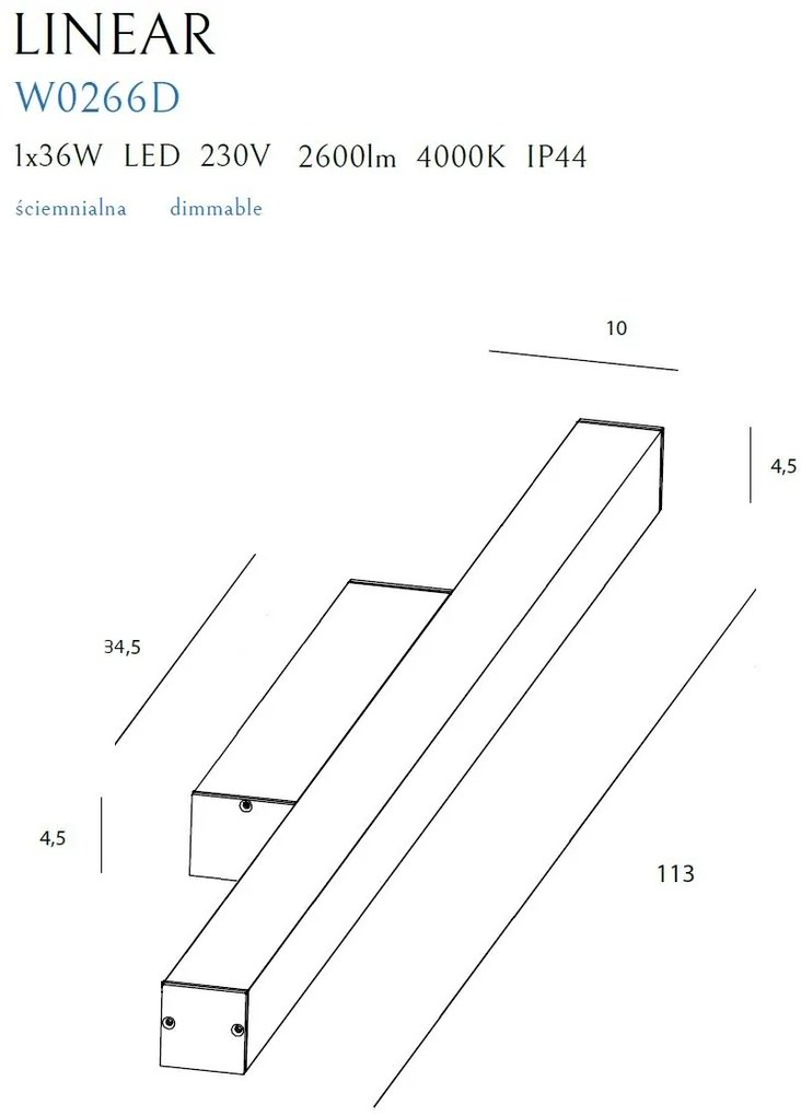 Maxlight W0266 LINEAR Nástěnné svítidlo stmívatelné IP44, 36W, 4000K, černé