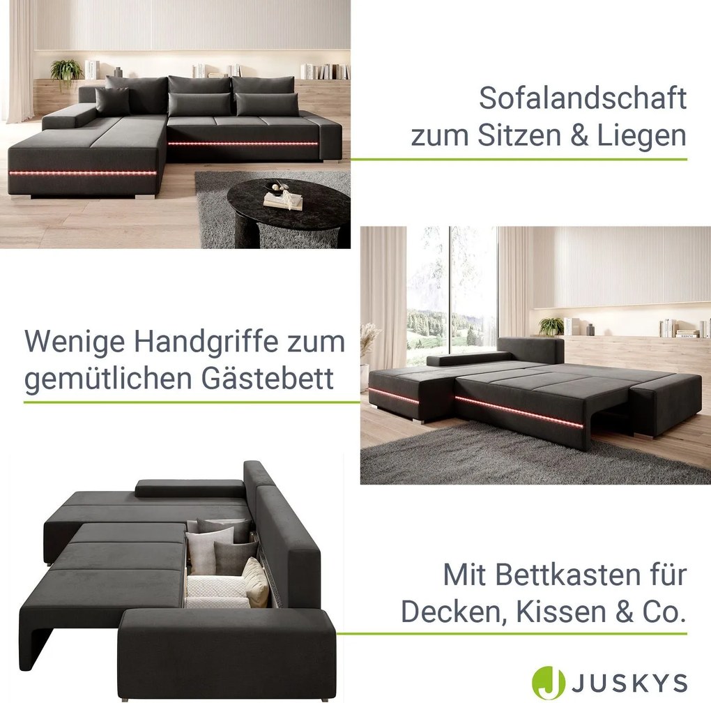 Juskys Rozkládací sedací souprava Davos s LED osvětlením Barva: světle šedá, Provedení: levé