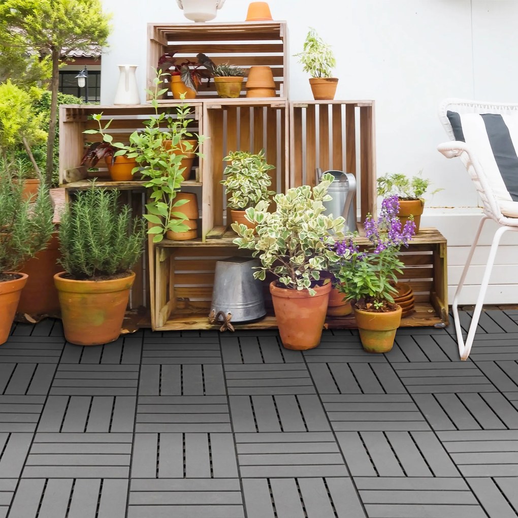 Outsunny terasové dlaždice sada 9 balkonových dlaždic click dlaždice pro terasu a zahradu plastová černá 30x30cm