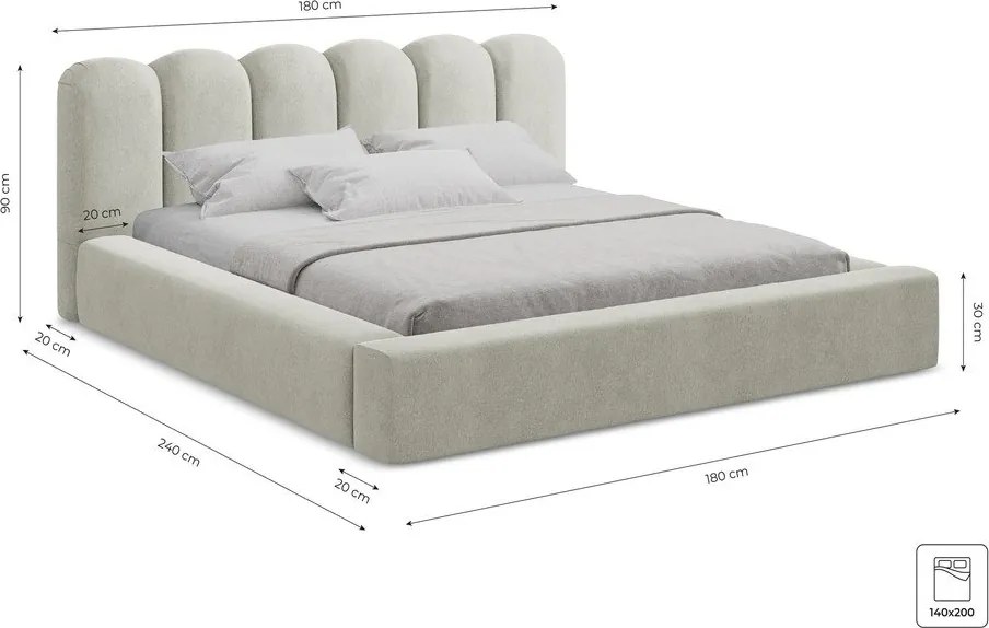 Béžová čalouněná dvoulůžková postel s úložným prostorem s roštem 140x200 cm Mano – Makamii