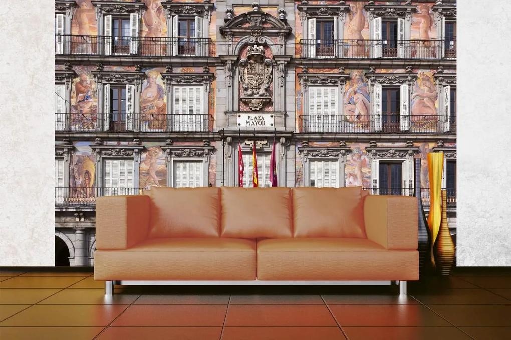 DIMEX | Samolepicí vliesová fototapeta na zeď Hlavní náměstí Madridu MA-5-0808 | 375 x 250 cm | bílá, oranžová, hnědá, šedá
