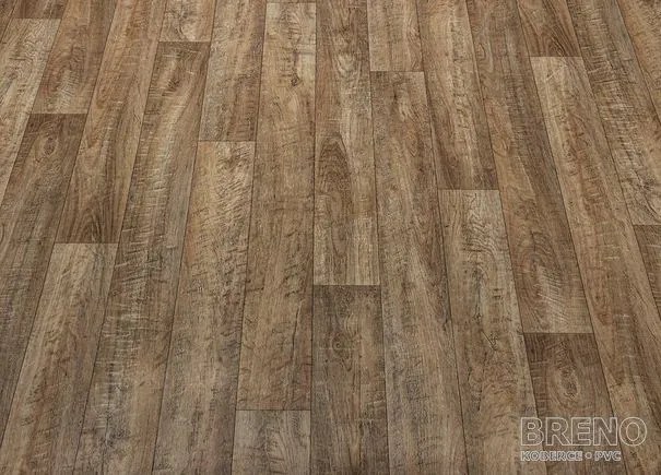 Breno PVC TRENTO Stock Oak 666M – tmavě hnědé dřevo, šíře 200 cm