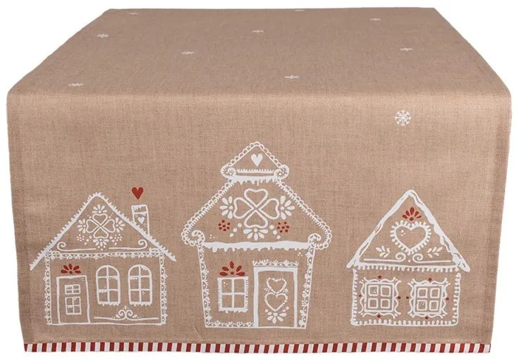 Hnědý běhoun s perníkovými chaloupkami Gingerbread Bliss - 50*140 cm