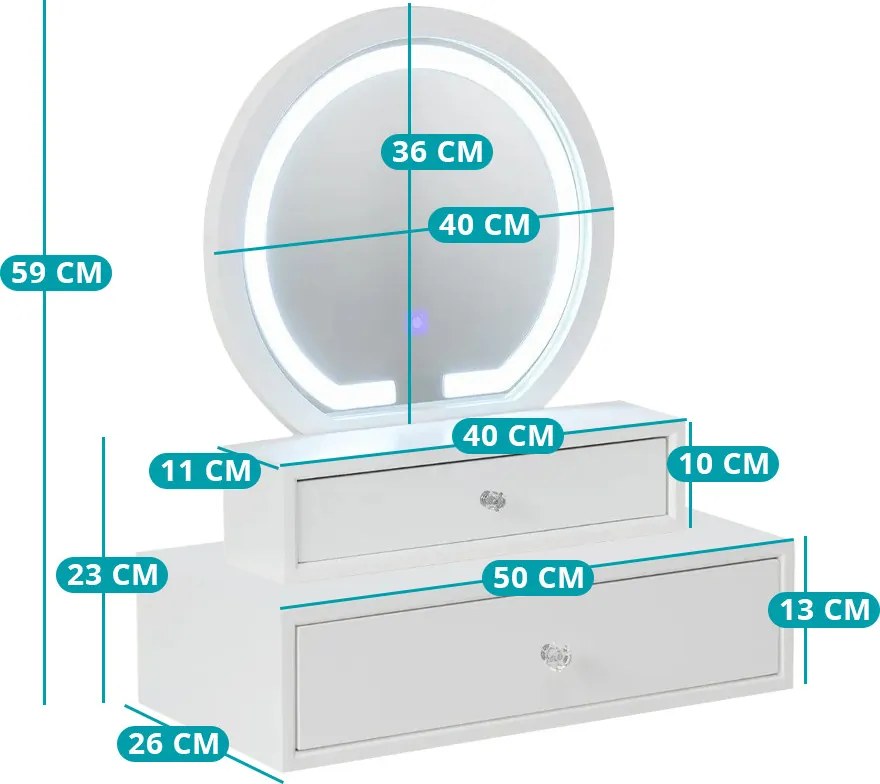Toaletní zrcadlo na stůl se 2 zásuvkami