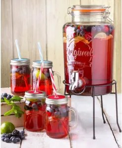 Kilner skleněný nápojový automat s kohoutkem 5 l a 4 ks džbánků 400 ml