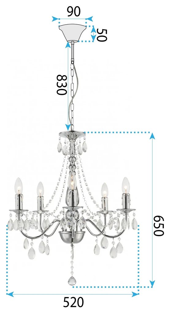 Toolight Závěsné osvětlení Retro D72 EBT014-5CP chrom