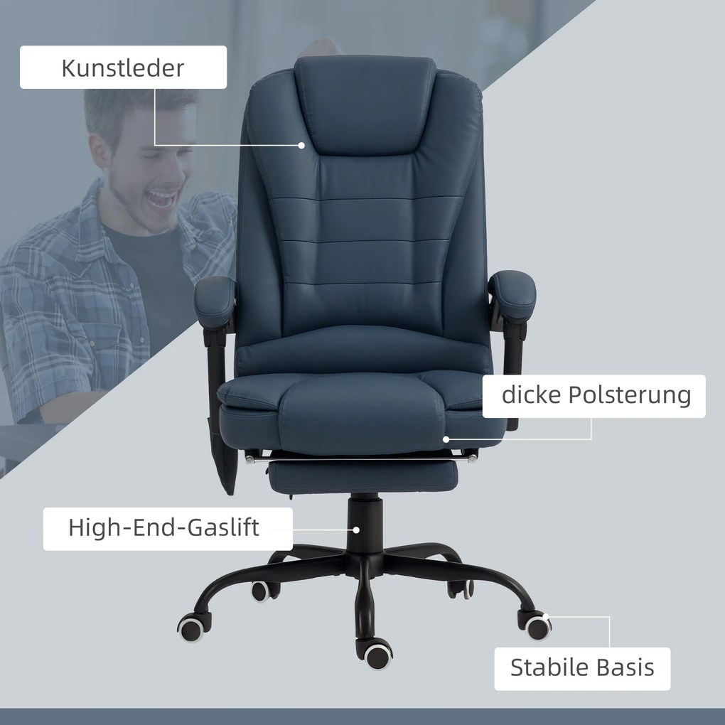 Kancelářská židle Vinsetto se 7bodovou masáží, ergonomická kancelářská židle s funkcí polohování, výškově nastavitelná manažerská židle s dálkovým ov…