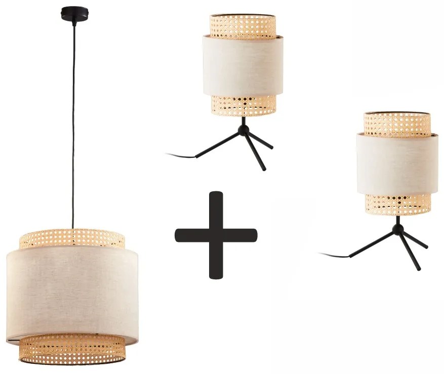 TK LIGHTING Sada osvětlení - BOHO, sestava č. 2, béžová/slámová/černá