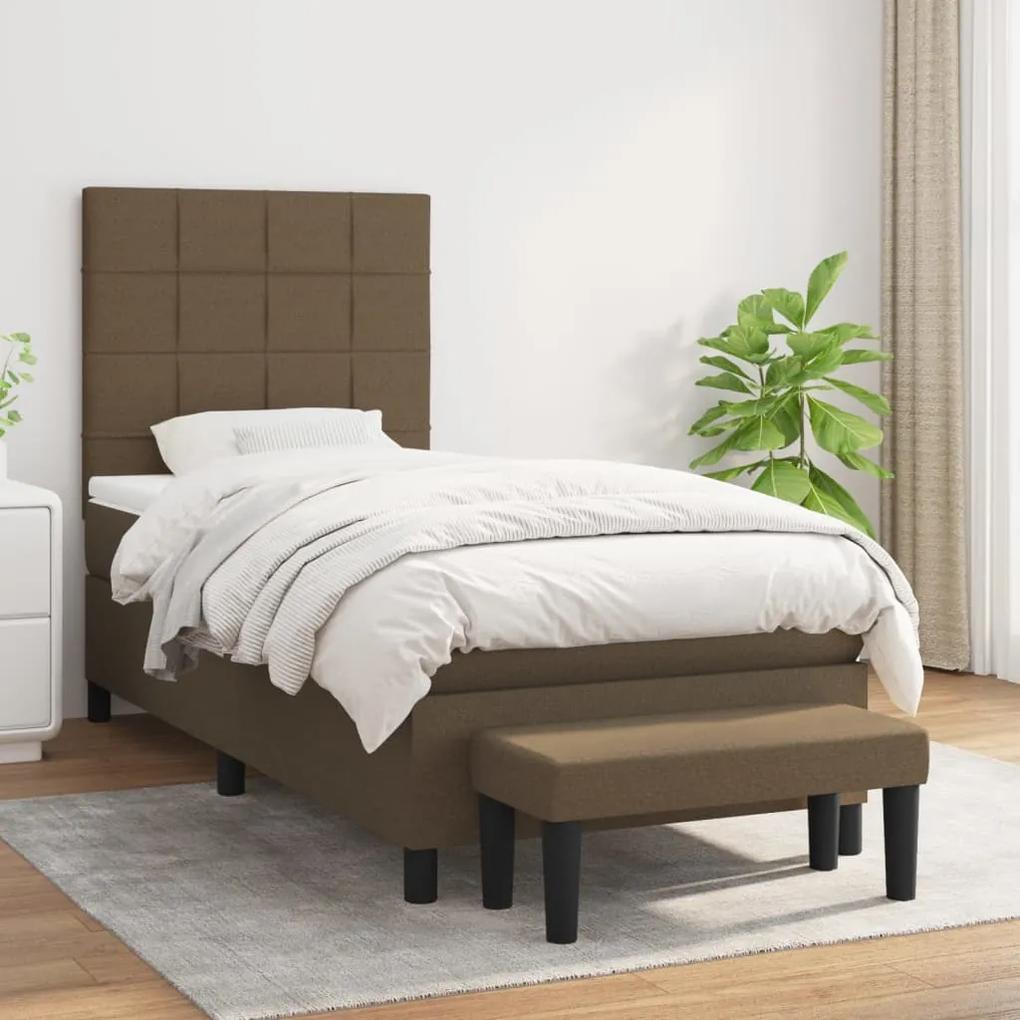 Box spring postel s matrací tmavě hnědá 90x190 cm textil,  3136560