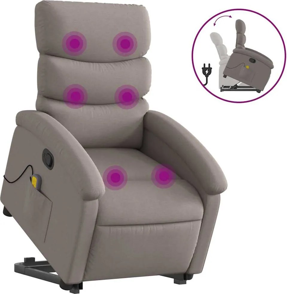 Zvedací masážní polohovací křeslo taupe textil 3203998