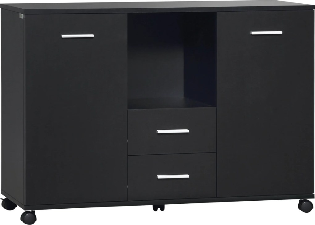 Vinsetto Multifunkční kancelářská skříň s kolečky 360°, pro tiskárny a dokumenty, v černém dřevu 100x40x71cm | Aosom