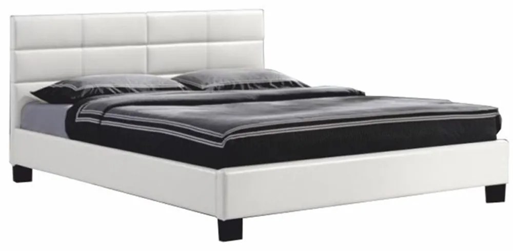 TEMPO Manželská postel s roštem, 160x200, bílá ekokůže, MIKEL