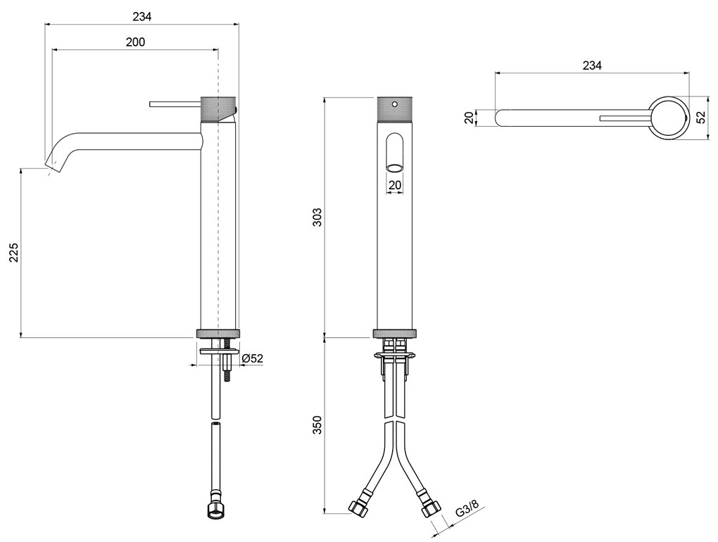 Sapho Ultrasan umyvadlová baterie stojánková vysoká bez výpusti matná zlatá UT007VG