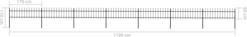 vidaXL Zahradní plot s hroty ocelový 11,9 x 0,6 m černý [277599]