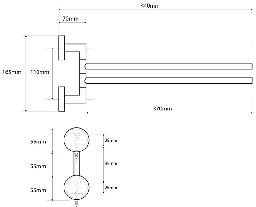 Sapho, X-STEEL otočný držák na ručníky dvojitý 420mm, broušená nerez, XS405