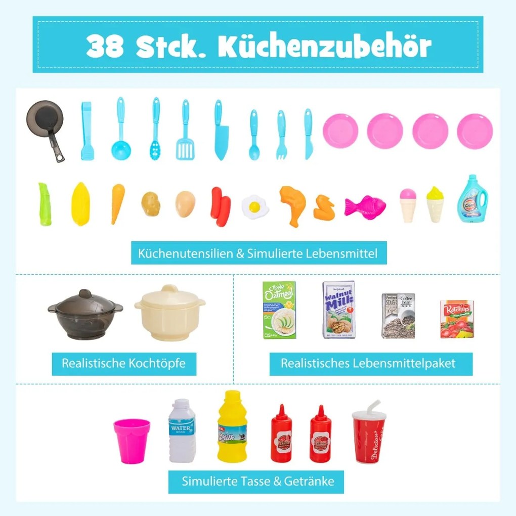 Costway 38 TLG. Dětská kuchyňka se světly Dětská kuchyňka na hraní s vodní