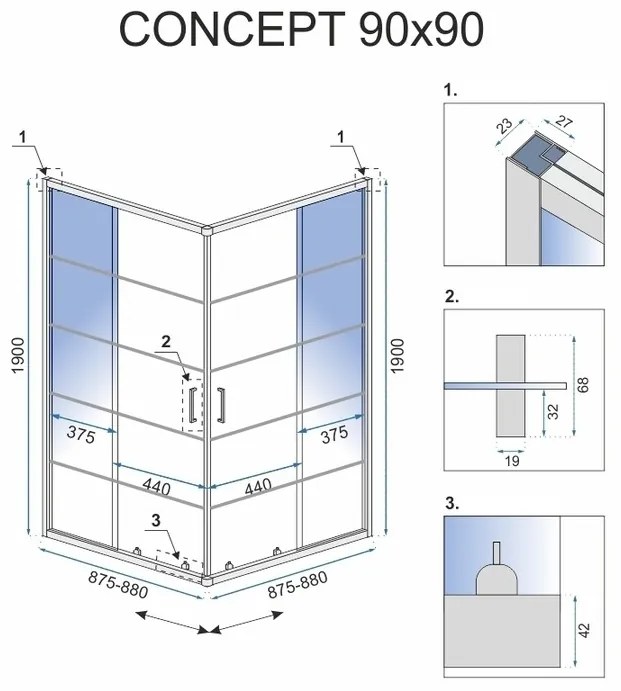 Sprchový kout Rea CONCEPT 90x90 cm černý