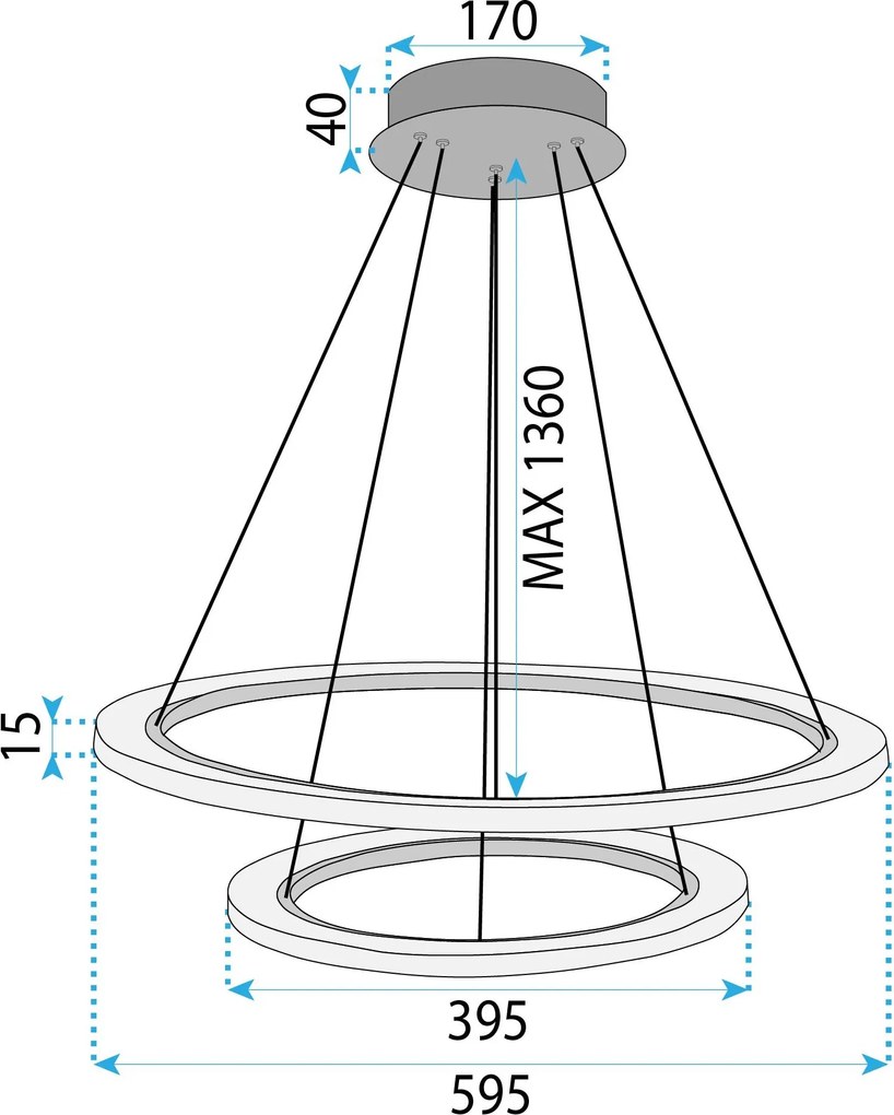 Toolight Toolight, LED závěsné osvětlení 60cm, 38W, 3500lm + dálkové ovládání, LHJ045-CP2, broušená ocel, OSW-50050