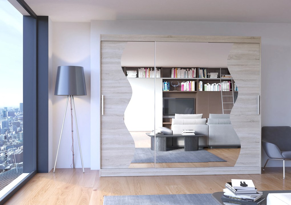 ADRK Furniture Skříň s posuvnými dveřmi a zrcadlem SHARON 250 ADRK-SW-SHA-S-250