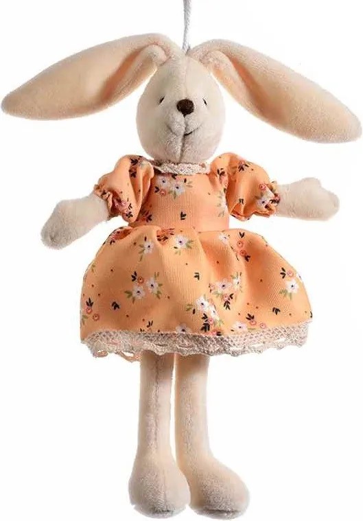Závěsný zajíc v oranžových šatech 22 cm