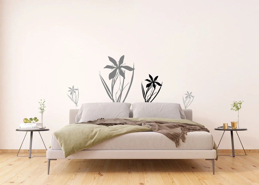 Samolepka na zeď Černé a Šedé Květiny | 65 x 85 cm | DF0443