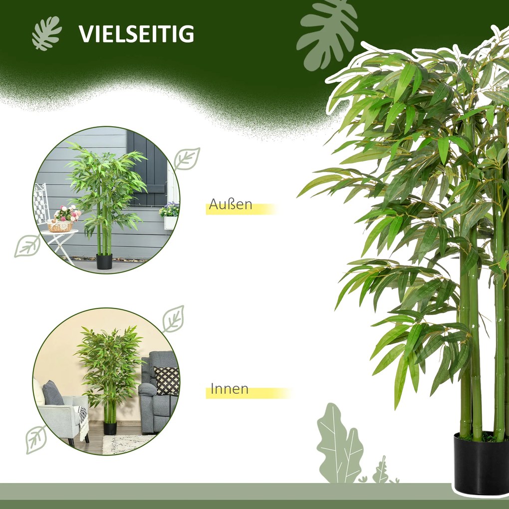 Umělý bambusový strom HOMCOM, 140 cm, umělá rostlina, plastové falešné rostliny v květináči, umělý bambus s 780 listy jako skutečný pro obývací pokoj…