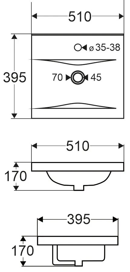 Mereo Mereo, Nábytkové umyvadlo, 51x39,5x17 cm, keramické, bílé, UC5139