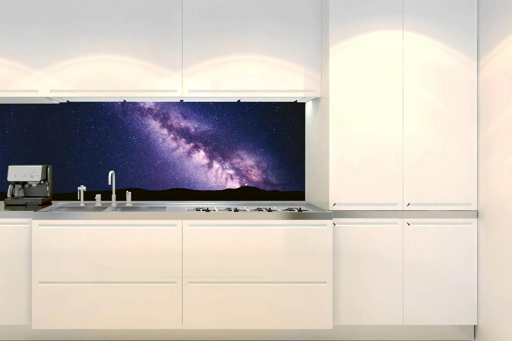 DIMEX | Fototapeta do kuchyně Fialová mléčná dráha KI-180-235 | 180 x 60 cm | fialová, černá, modrá
