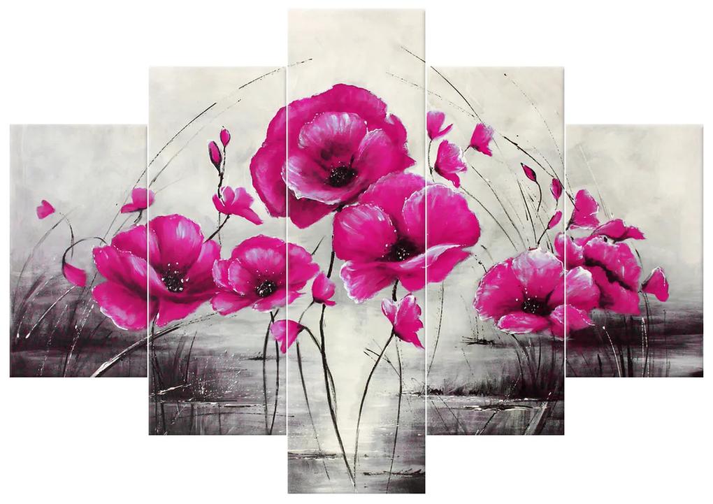 Gario Ručně malovaný obraz Růžové Vlčí máky - 5 dílný Rozměry: 100 x 70 cm