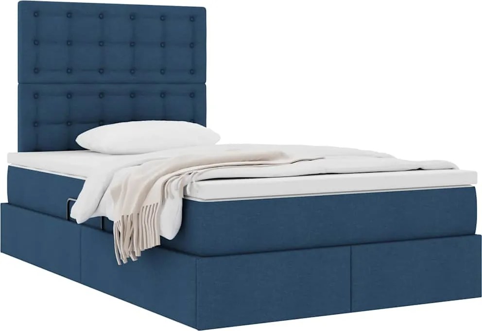 Postel s úložným prostorem a matrací Modrá 120 x 200 cm textil 3371903