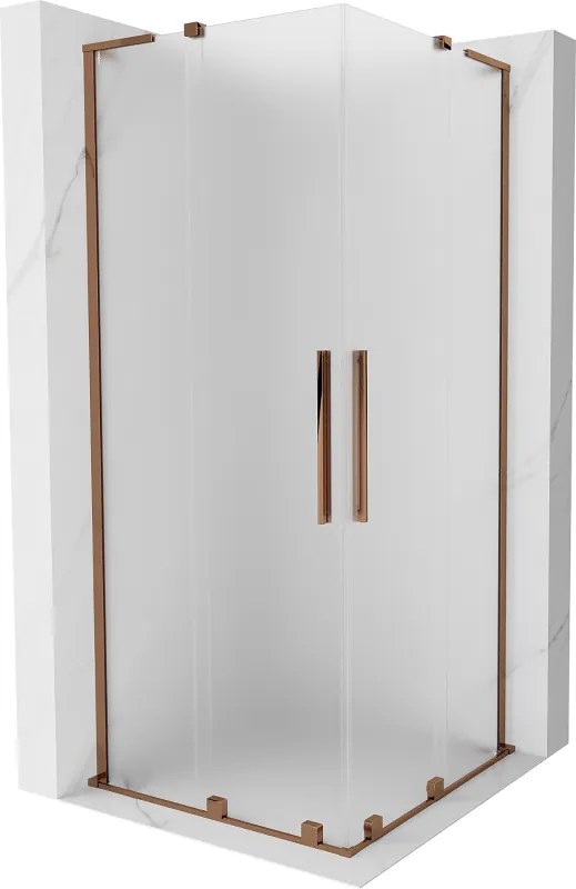 Mexen Velar L Duo, sprchový kout s posuvnými dveřmi 100 x 100 cm, 8mm sklo námraza, růžové zlato, 871-100-100-02-33-60