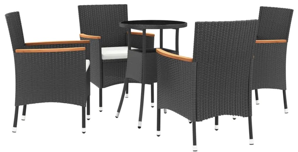 vidaXL 5dílný zahradní bistro set s poduškami černý polyratan