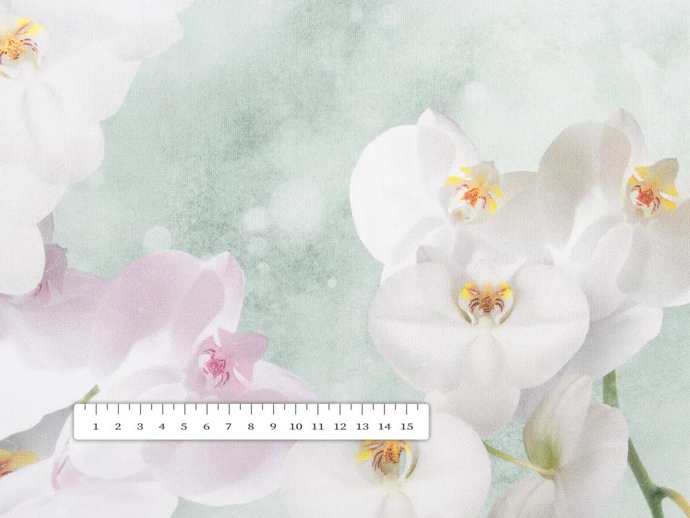 Biante Dekorační běhoun na stůl PM-019 Orchideje na světle zeleném 20x120 cm