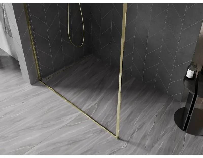 Mexen, Mexen Kioto-XF sprchová stěna s rámem 50 x 202 cm, transparentní 10 mm, zlatá - 800-050-104-50-00-X
