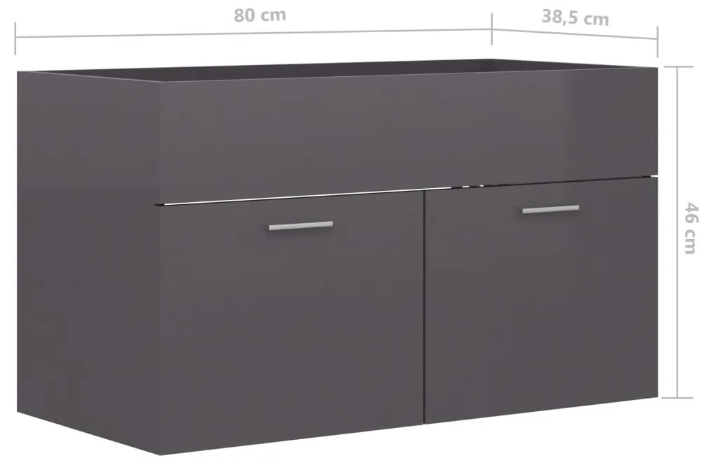 Skříňka pod umyvadlo šedá vysoký lesk 80x38,5x46 cm dřevotříska - Default Title