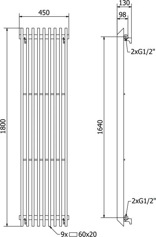 Mexen Aurora, topné těleso 1800x450 mm, 1347 W, bílá, W212-1800-450-00-20