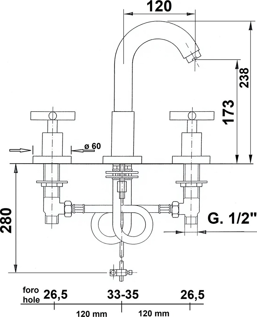 Sapho Sapho, AXIA tříprvková umyvadlová baterie bez výpusti, chrom, 502/S