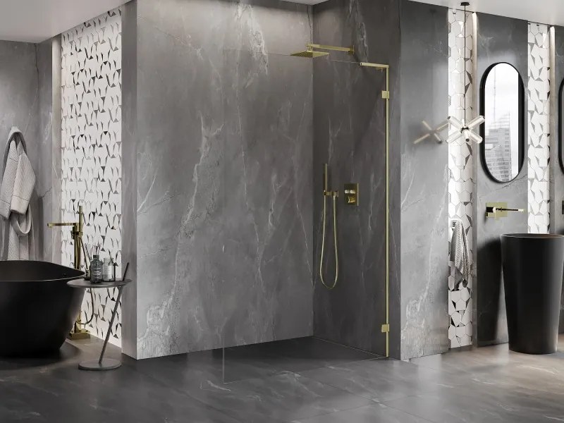 Mexen Lunar L sprchová stěna Walk-in pravá 60 x 200 cm, transparentní 8 mm, zlatá - 830L-060-000-50-00-P