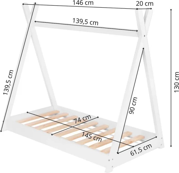 Dětská teepee postel SPRINGOS TIPI bílá